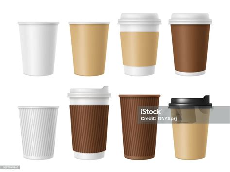 일회용 커피 컵입니다 뜨거운 커피잔 흰 종이의 빈 벡터 템플릿 커피 컵 3d 이랑의 현실적인 그림 일회용 컵에 대한 스톡 벡터