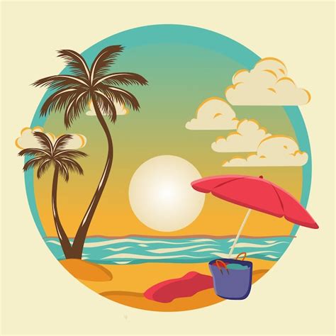 여름 휴가 여행 해변 바다 벡터 일러스트 레이 션 프리미엄 벡터