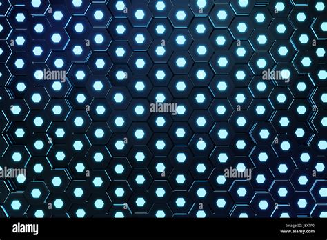 Abstract Blue Of Futuristic Surface Hexagon Pattern With Light Rays 3d