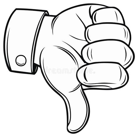 Cartoon Hand Gesture Thumbs Down In Black And White Outline Stock