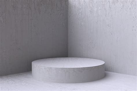 둥근 콘크리트 받침대 또는 연단 다채로운 미니멀 전시 컨셉 디자인 프리젠 테이션 제품에 대한 추상적 인 현대 미술 일러스트레이션 3d 렌더 스톤 디스플레이 쇼케이스 건축