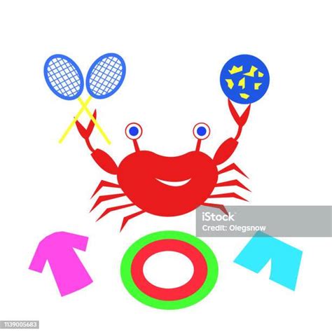 하얀 미소를 가진 만화 게는 공을 들고 발톱에 배드민턴 라켓을 포즈 게에 대한 스톡 벡터 아트 및 기타 이미지 게 라켓 T 셔츠 Istock