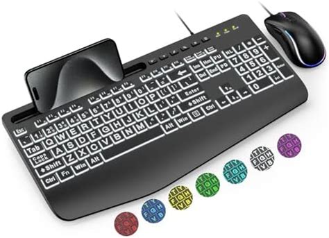 Amazon Com SABLUTE Wired Keyboard And Mouse Large Print Modes Backlit Color Wrist Rest