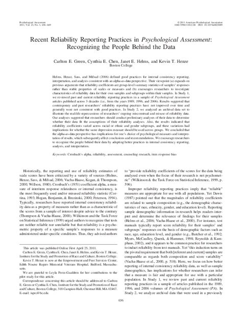 Pdf Recent Reliability Reporting Practices In Psychological Assessment Recognizing The People