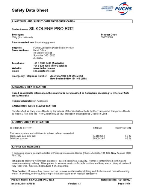 Silkolene Pro Rg2 Sds Pdf Dangerous Goods Toxicity