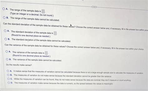 Solved Find The Range Variance And Standard Deviation For