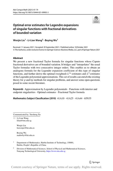 Optimal Error Estimates For Legendre Expansions Of Singular Functions