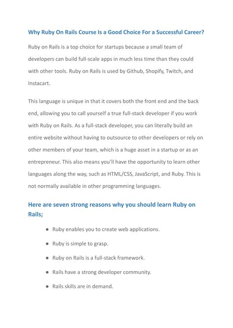 Ppt Ruby On Rails Certification Course With 100 Job Placement