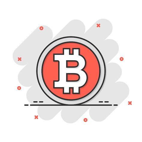 Иконка биткойна в комическом стиле Блокчейн мультипликационная векторная иллюстрация на белом
