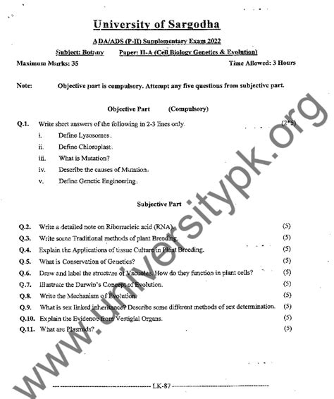 Botany P Ii A Ada Ads 2022 Uos Past Papers