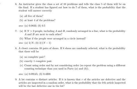 Solved 6 An Instructor Gives The Class A Set Of 10 Problems Chegg Com