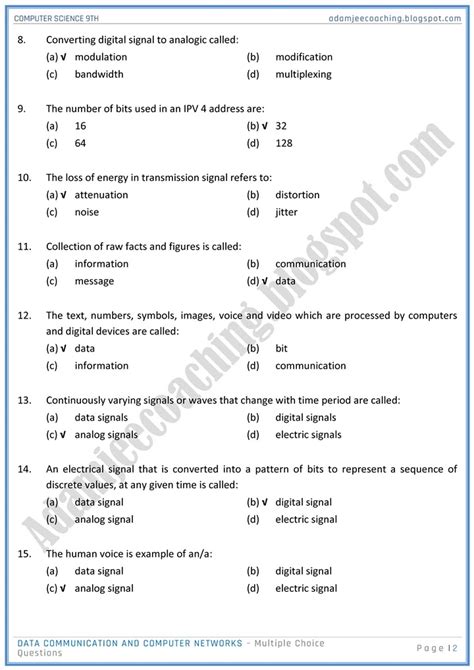 Adamjee Coaching Data Communication And Computer Networks Mcqs