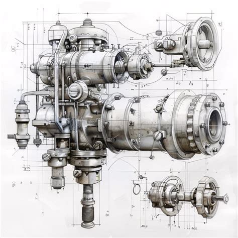 Engineering Schematic With Components Bolts Gears And Cylinders