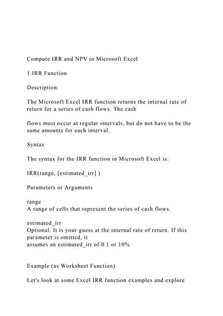 Compute Irr And Npv In Microsoft Excel 1irr Function Docx