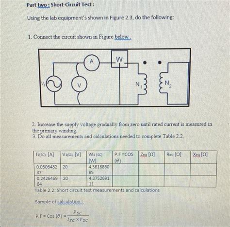 Solved Part Two Short Circuit Test Using The Lab Chegg Com