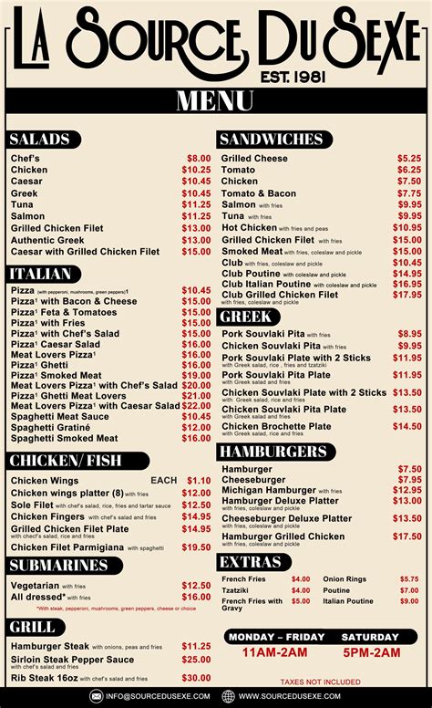 Our Menu La Source Du Sexe