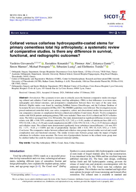 Pdf Collared Versus Collarless Hydroxyapatite Coated Stems For Primary Cementless Total Hip