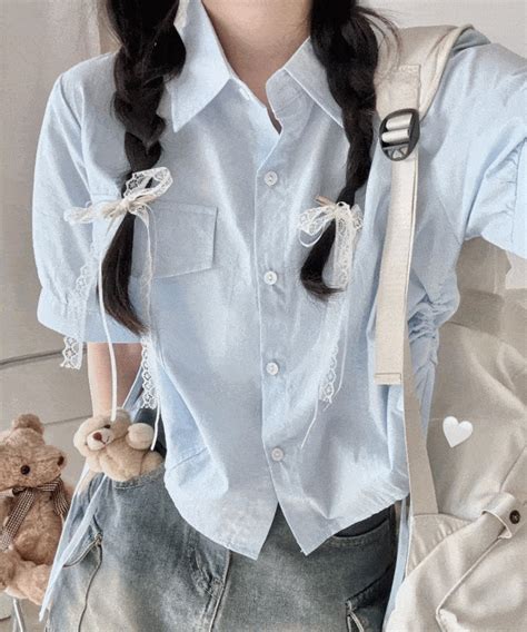 5kg핏 보장허리잘록~ 여름 청량 옆 셔링 리본 크롭 탄탄 셔츠 남방 여름 반팔 에이블리