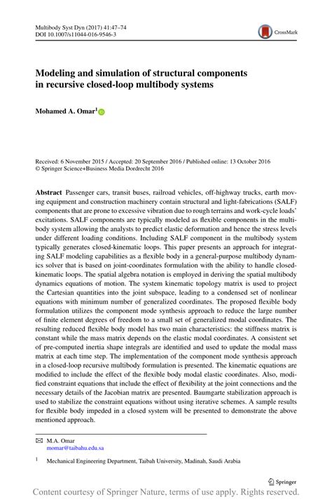 Modeling And Simulation Of Structural Components In Recursive Closed Loop Multibody Systems