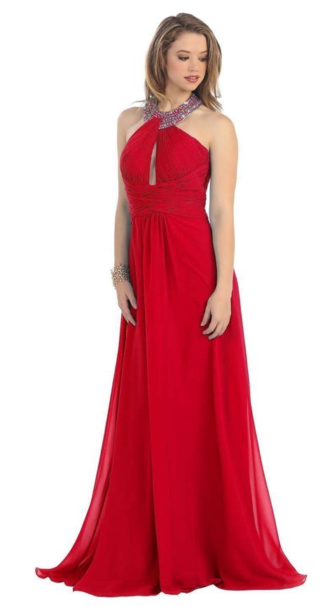 Halter Top Long Plus Size Evening Formal Gown Inexpensive Prom