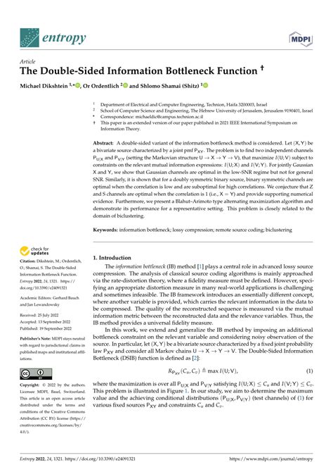 Pdf The Double Sided Information Bottleneck Function