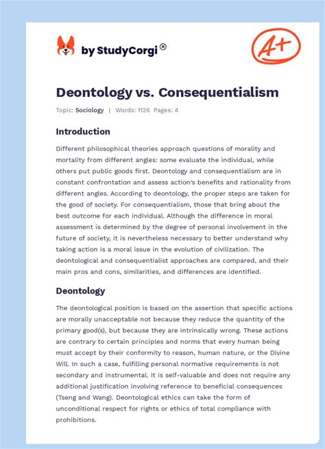 Deontology Vs Consequentialism Free Essay Example