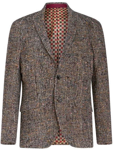 Etro Notched Lapels Check Pattern Blazer Brown Farfetch