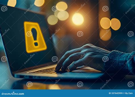 Cybersecurity Warning With Red Warning Symbol With Digital Glitch And