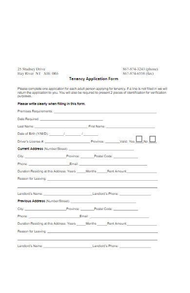 Free 50 Tenancy Application Forms In Pdf Ms Word