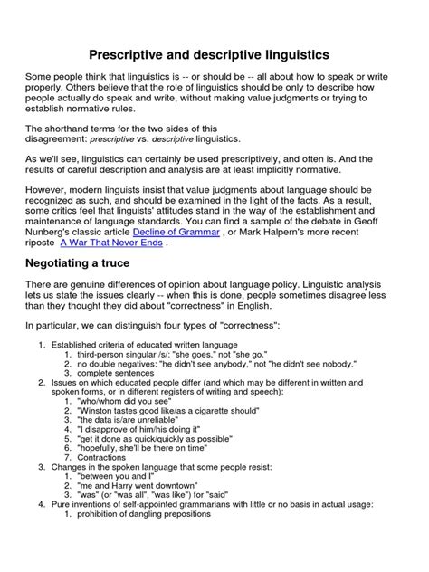 Prescriptive And Descriptive Linguistics Pdf Logic Linguistics