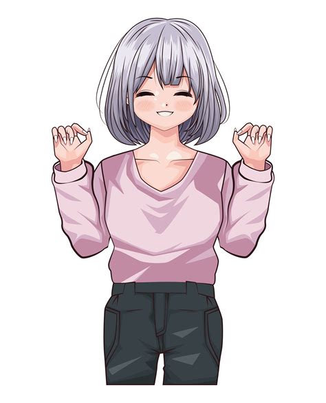 Gray Hair Girl Anime 6072750 Vector Art At Vecteezy
