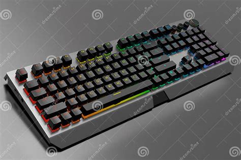 Realistic Computer Keyboard With Metallic Chrome Texture Isolated On Black Stock Illustration