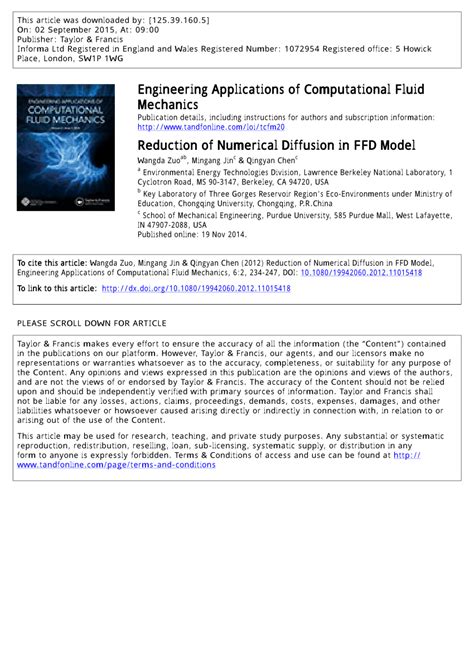 Pdf Reduction Of Numerical Diffusion In Ffd Model