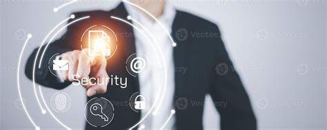 Businessman Touch Graph Protection System Cyber Security Cloud And Folder User Identification