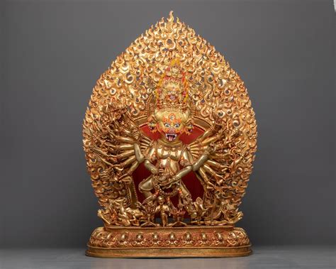 24k Gold Gilded Vajrabhairava Yamantaka Statue Exquisite Copper