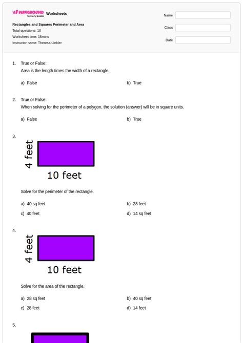 50 Properties Of Squares And Rectangles Worksheets For Grade 6 On
