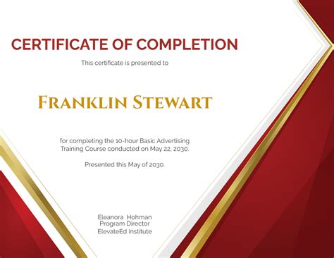 Free Course Certificate Template To Edit Online