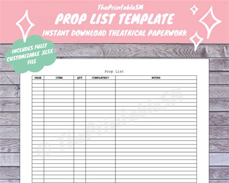 Prop List Template Designed By A Stage Manager For Stage Managers