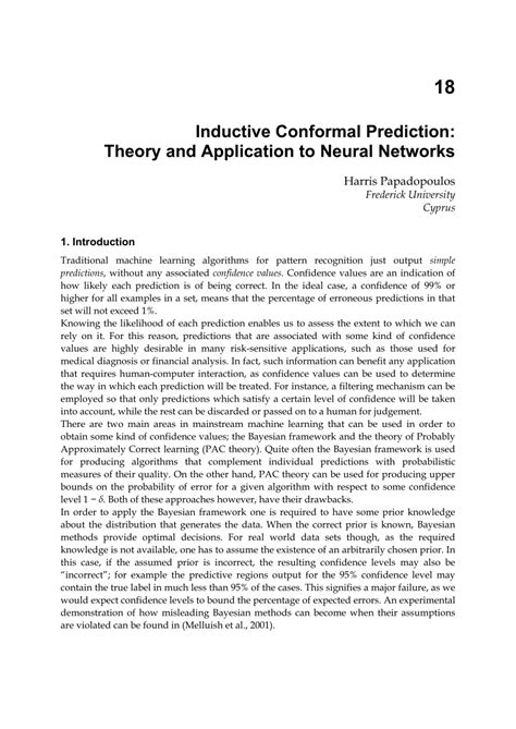 Pdf Inductive Conformal Prediction Theory And Application To Neural