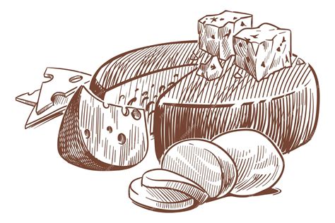 Premium Vector Sketch Cheese Art Compositions With Different Types