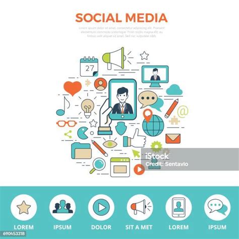 선형 평면 소셜 미디어 인포 그래픽 템플릿 및 아이콘 웹사이트 영웅 이미지 벡터 일러스트 글로벌 소셜 네트워크 및 통신 개념입니다 0명에 대한 스톡 벡터 아트 및 기타