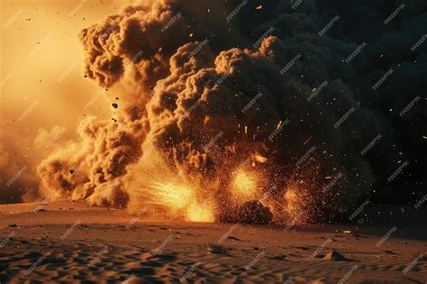 Premium Photo Nighttime Desert Detonation With Smoke Fire And Sparks