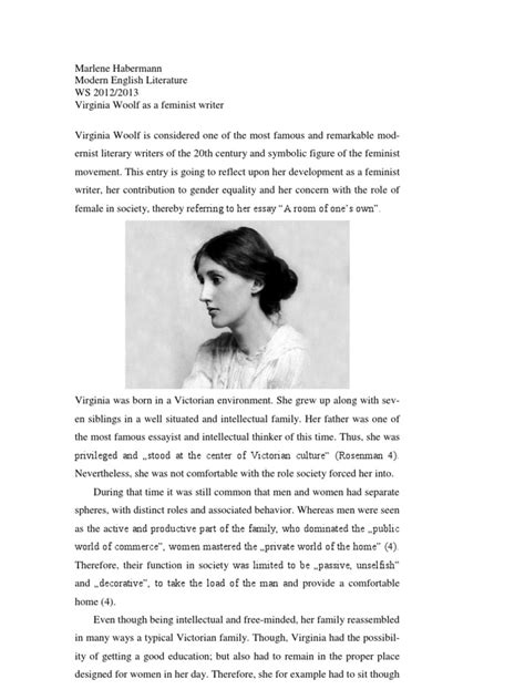 Virginia Woolf As A Feminist Writer A Room Of Ones Own Feminism