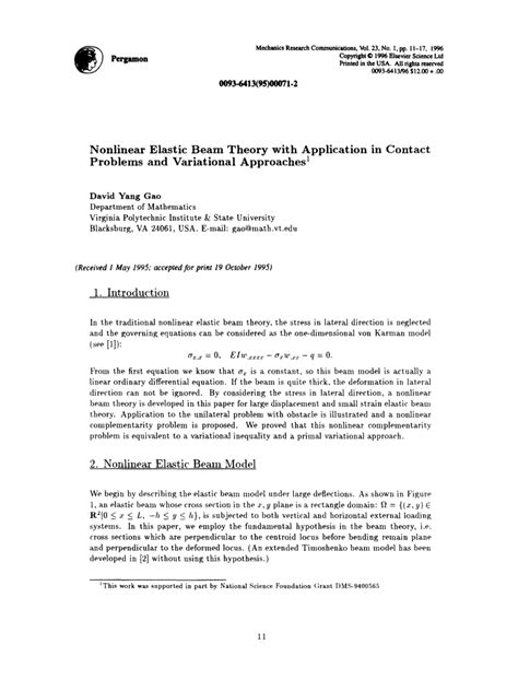 Pdf Nonlinear Elastic Beam Theory With Application In Contact