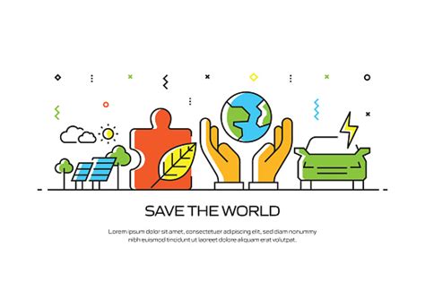 웹 페이지 헤드 라인 브로셔 연례 보고서 및 책 표지에 대한 세계 관련 라인 스타일 배너 디자인 저장 기후 행동에 대한 스톡 벡터 아트 및 기타 이미지 Istock