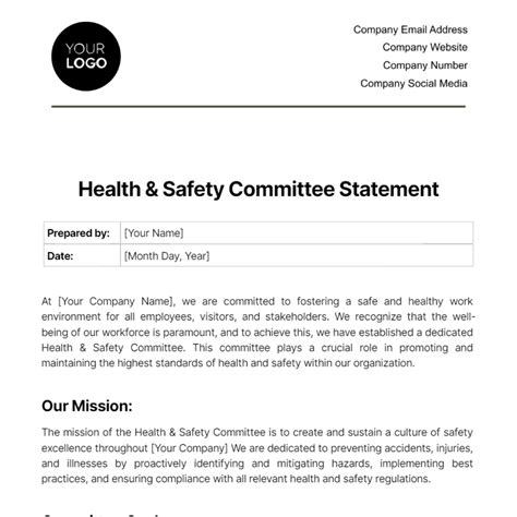 Free Health And Safety Committee Statement Template To Edit Online