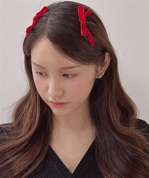 앞머리삔 옆머리핀 미니헤어핀 고정 2세트 코코미 벨벳리본 실핀 에이블리