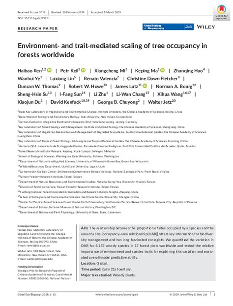Pdf Environment‐ And Trait‐mediated Scaling Of Tree Occupancy In Forests Worldwide Renato