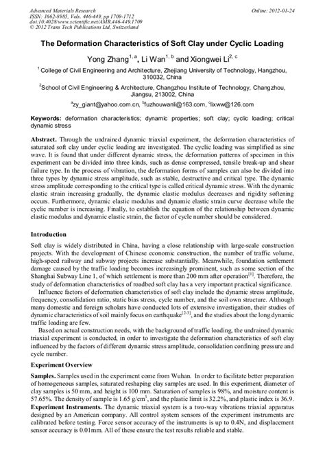 The Deformation Characteristics Of Soft Clay Under Cyclic Loading Scientificnet