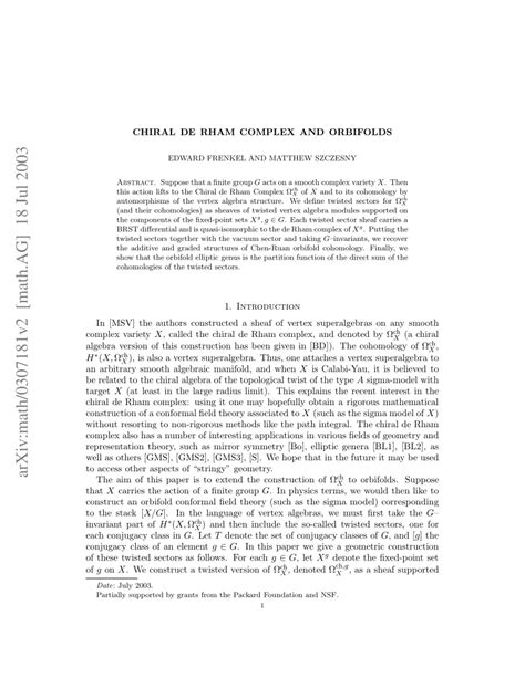 Pdf Chiral De Rham Complex And Orbifolds